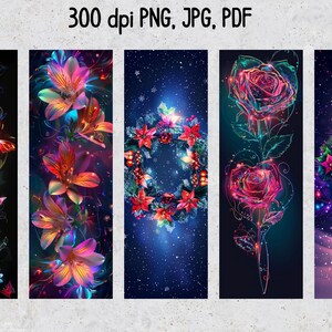 50 Neon Flowers Printable Bookmarks, Floral Digital Download Bookmark ...