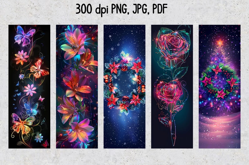 50 Neon Flowers Printable Bookmarks, Floral Digital Download Bookmark ...