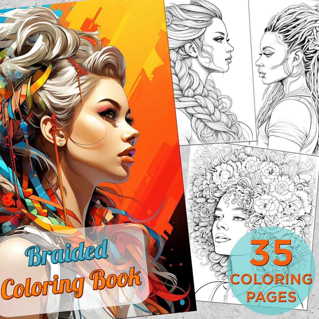 35 Braided Hairstyles Coloring Pages, Braid Printable Grayscale ...
