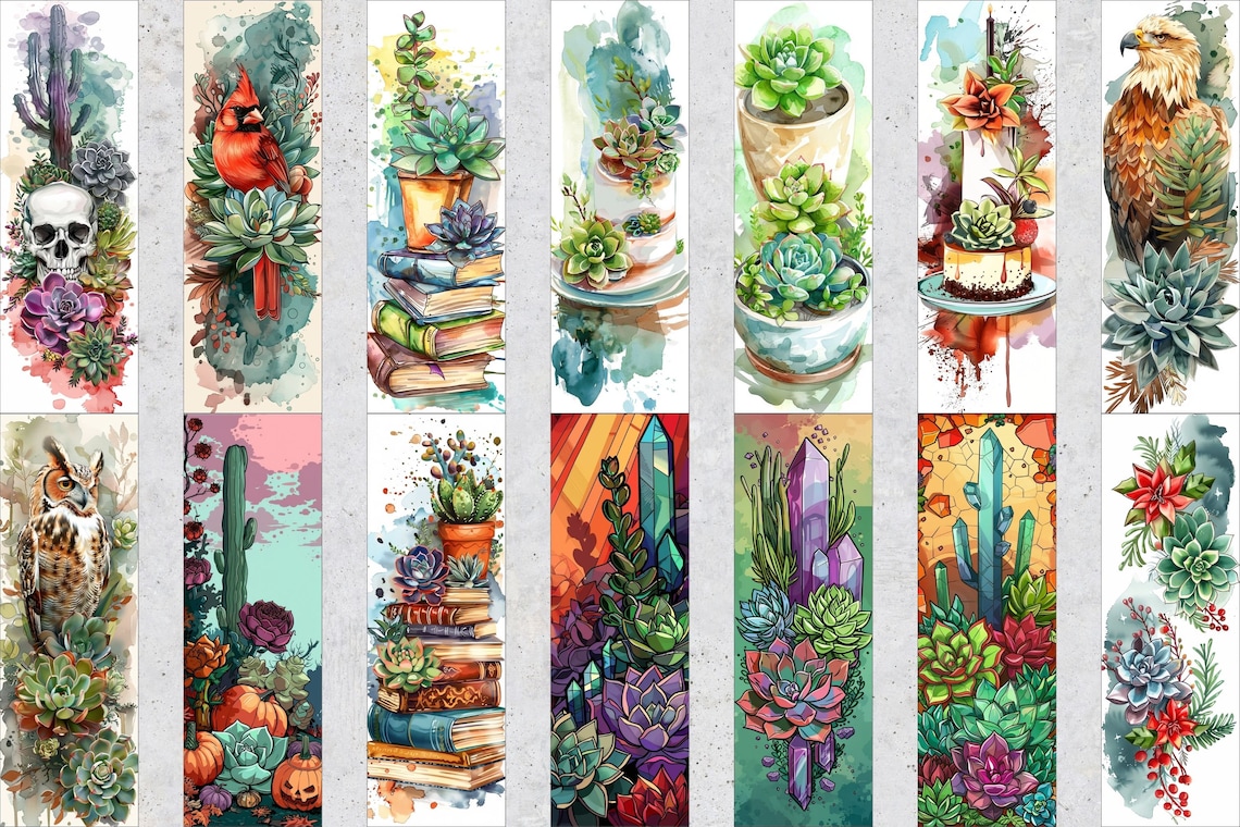 50 Cacti and Succulent Printable Bookmarks, Digital Download Bookmark ...