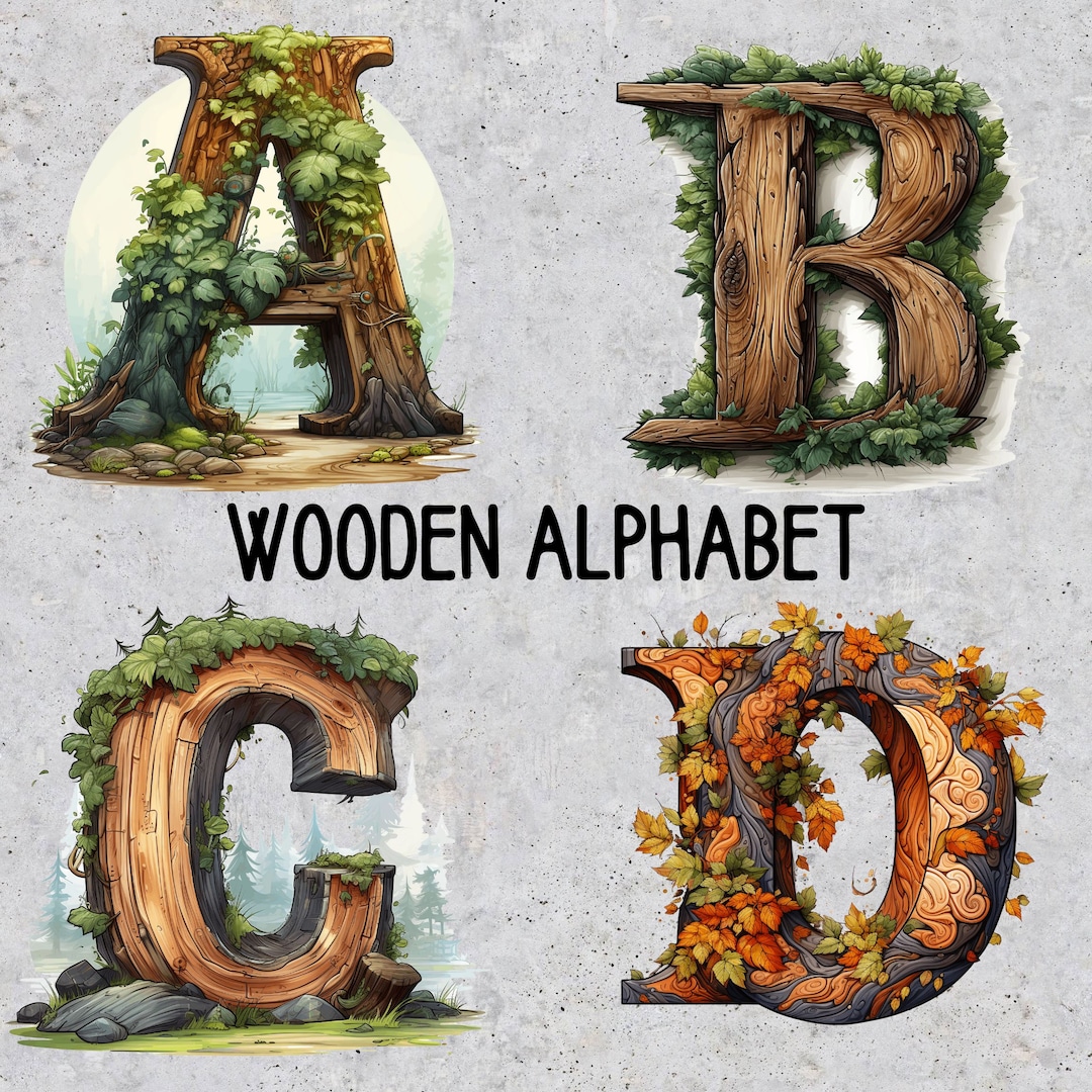 Wooden Alphabet PNG Sublimation Clip Art, Set Transparent PNG Wooden ...