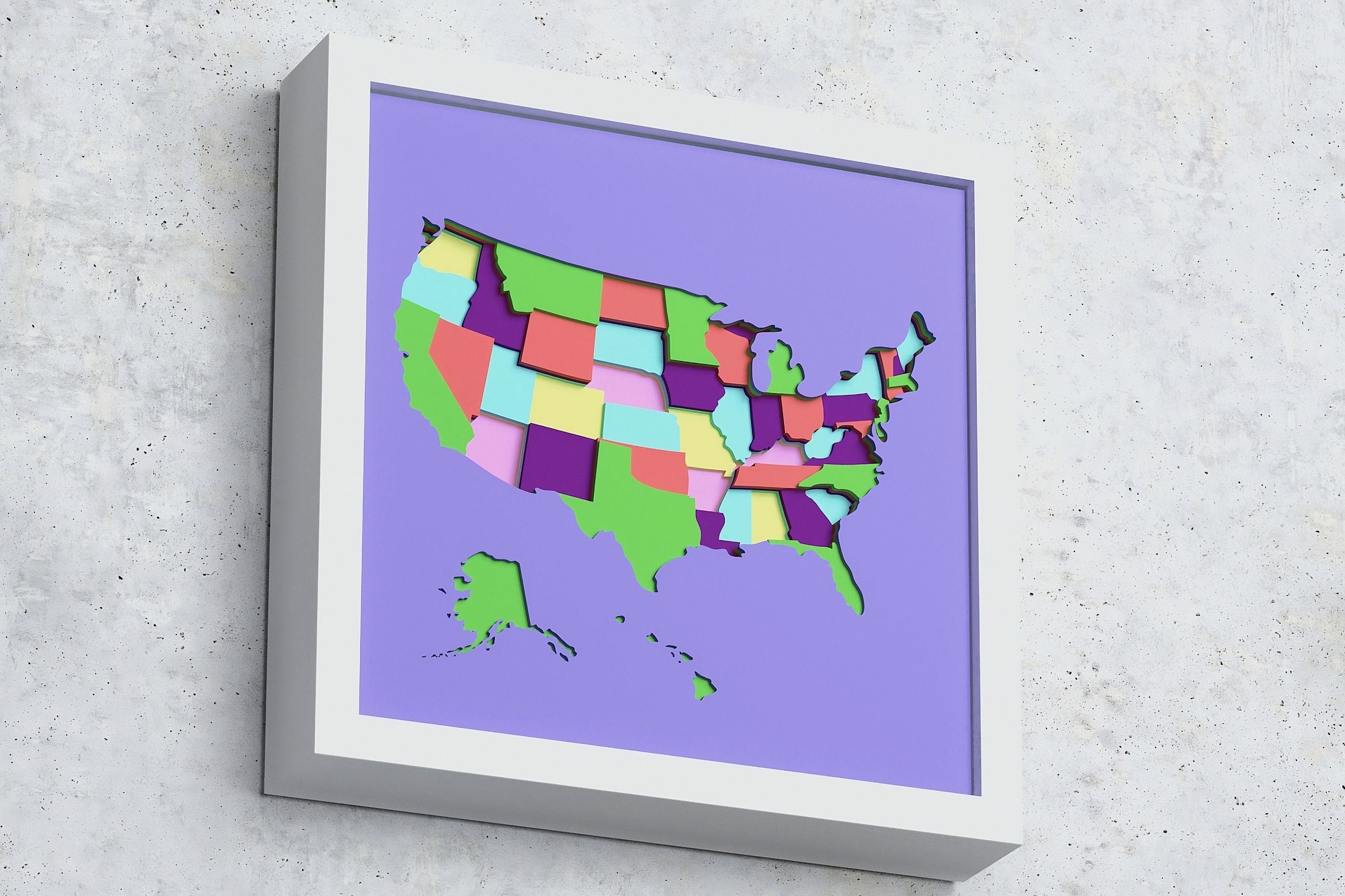 USA Map Shadow Box, SVG Layered Design for Cricut Silhouette and Other ...