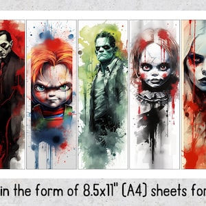 45 Horror Printable Bookmarks, Horror Digital Bookmark Sheets, Horror ...