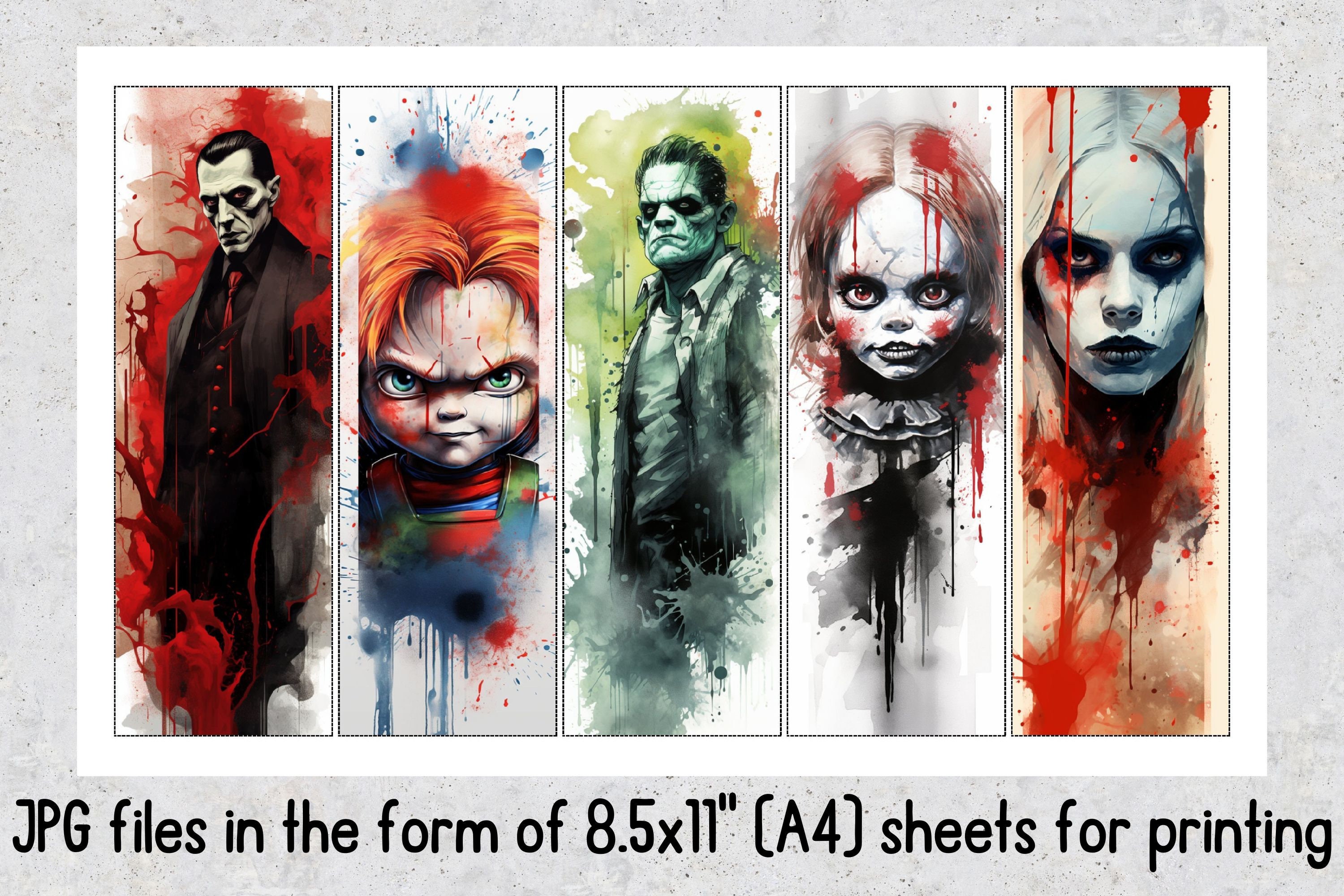 45 Horror Printable Bookmarks, Horror Digital Bookmark Sheets, Horror ...