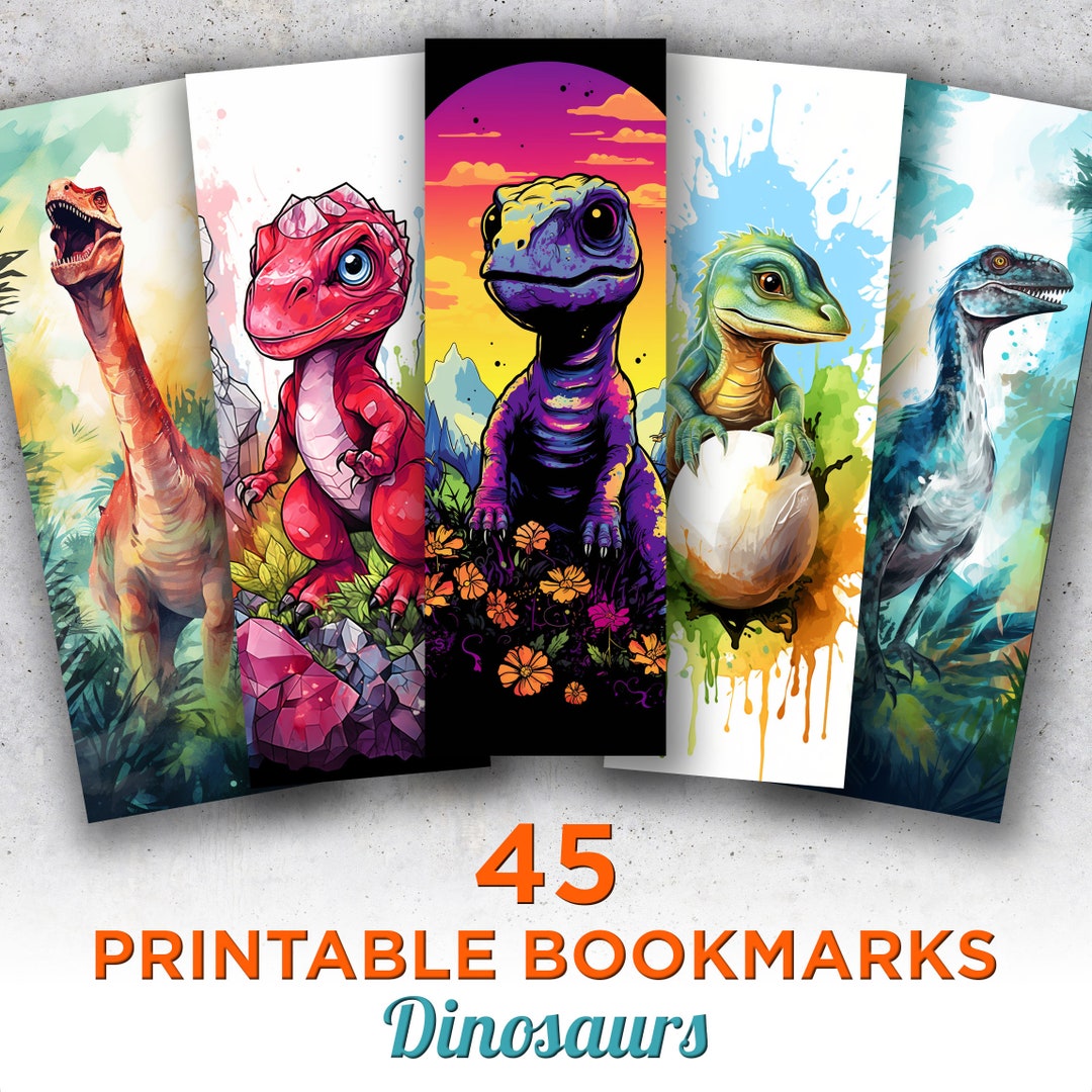 45 Dinosaurs Printable Bookmarks, Dinosaur Digital Download Bookmark ...