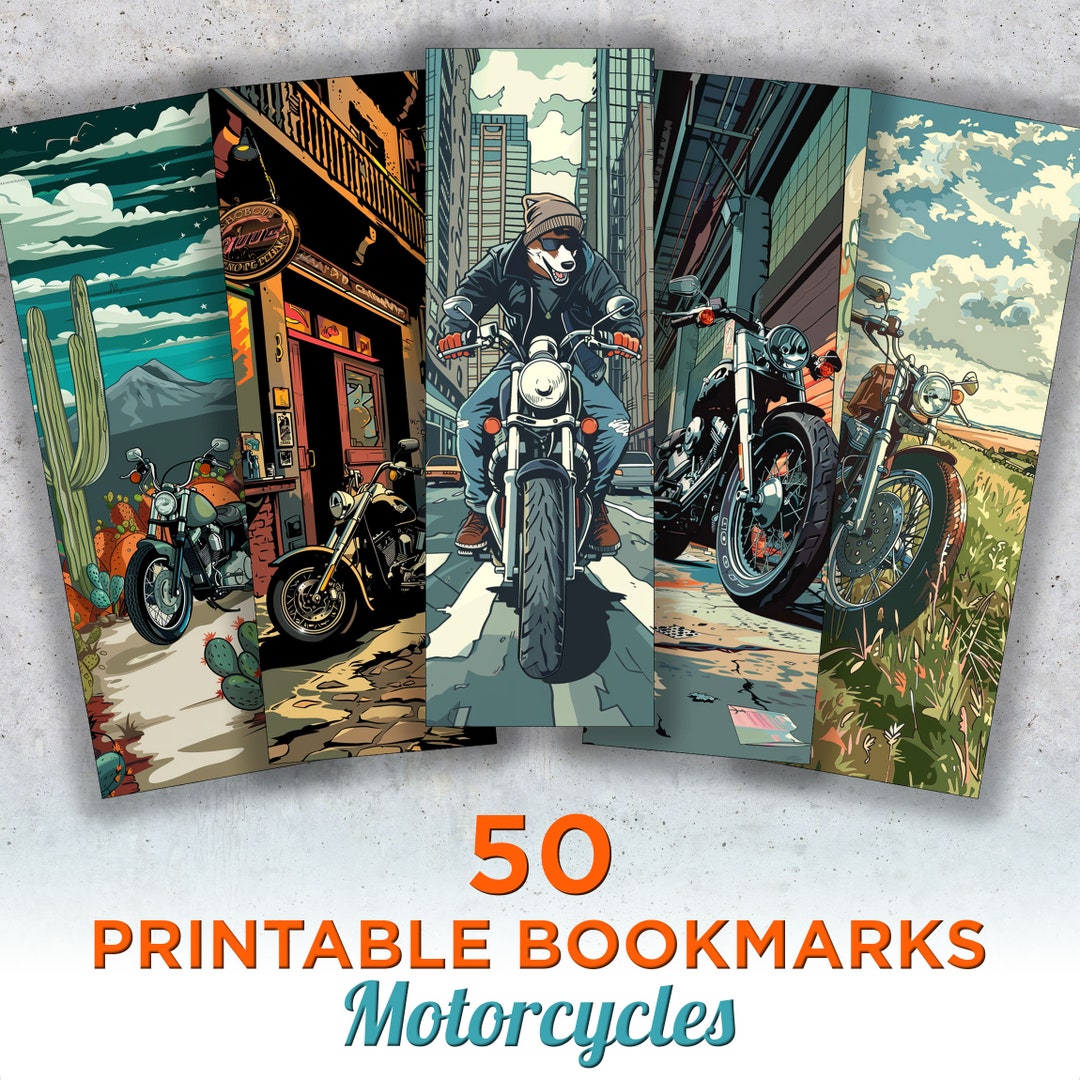 50 Motorbike Printable Bookmarks, Motorcycle Digital Download Bookmark ...