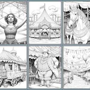 33 Circus Coloring Pages, Adults Printable Grayscale Coloring Book With ...