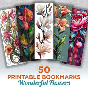 50 Floral Printable Bookmarks, Flower Digital Download Bookmark Sheets ...