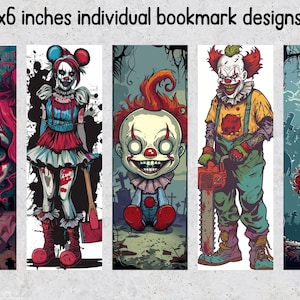 50 Evil Clown Printable Bookmarks, Evil Clowns Digital Bookmark Sheets ...