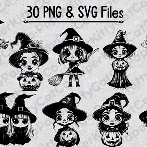 30 Cute Witch PNG & SVG Bundle, Halloween Witches SVG Silhouettes ...