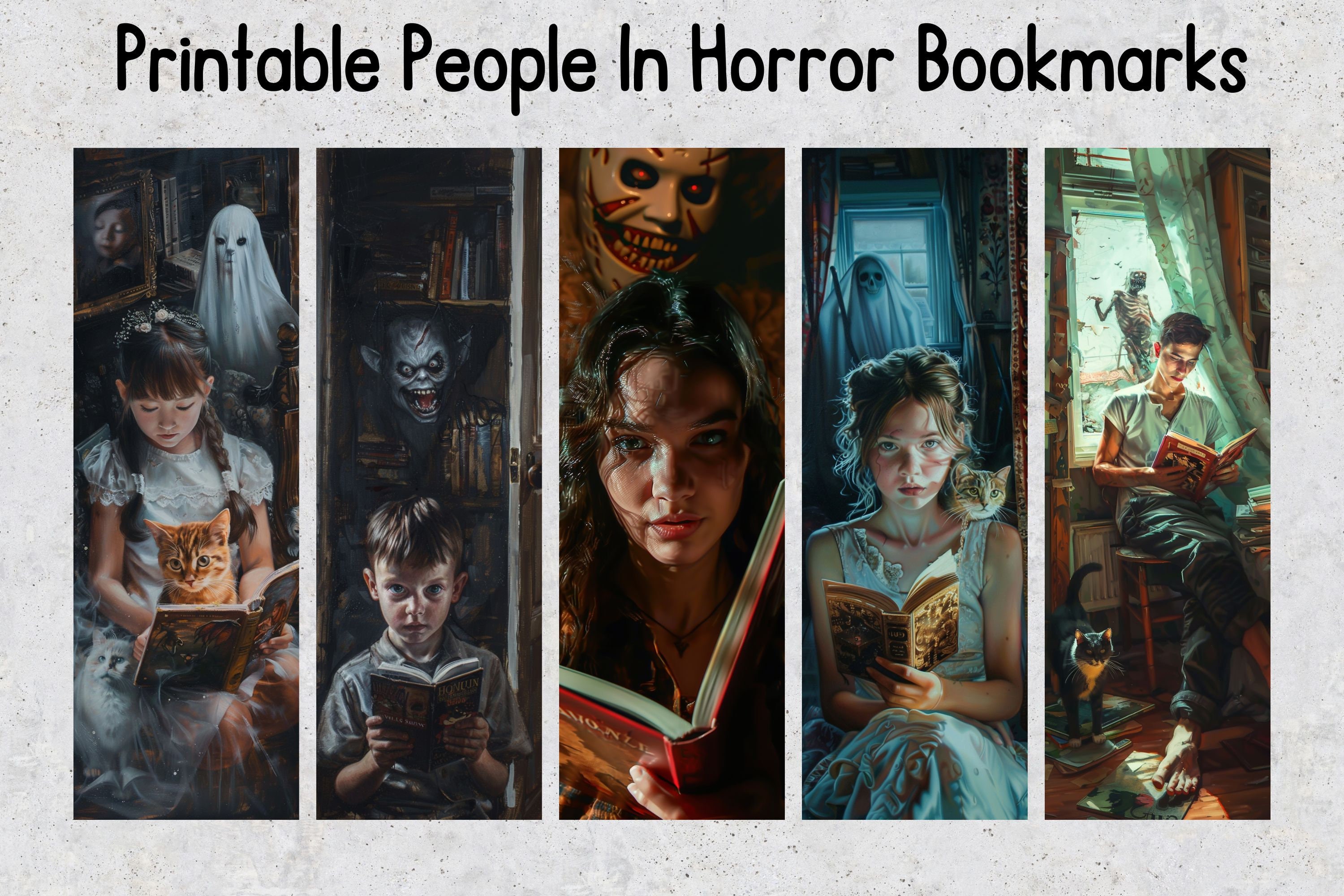 50 People in Horror Printable Bookmarks, Horror Digital Bookmark Sheets ...