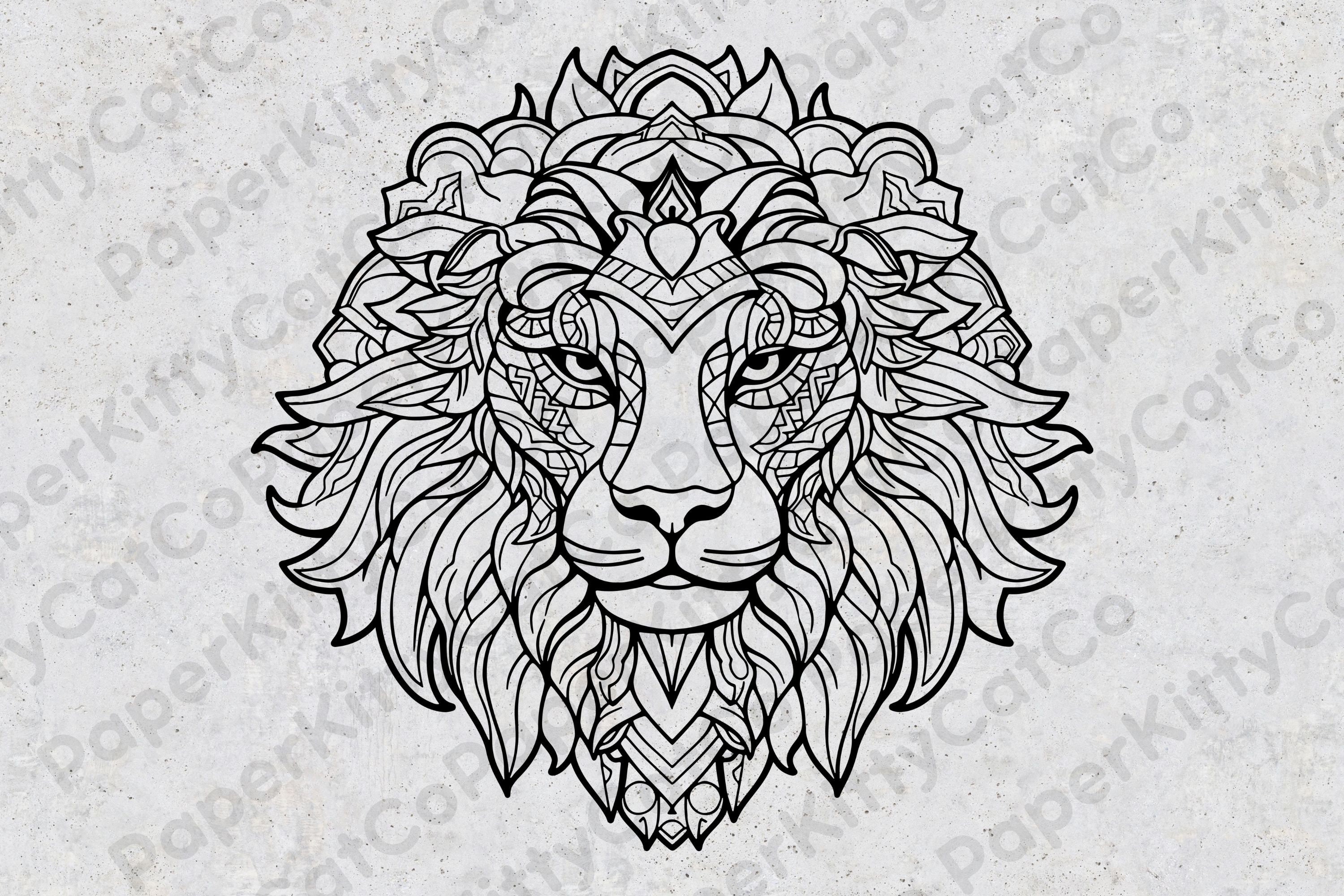 5 Lion Heads SVG Bundle, Lion Zentangle Mandala SVG, Set of Lion PNG ...