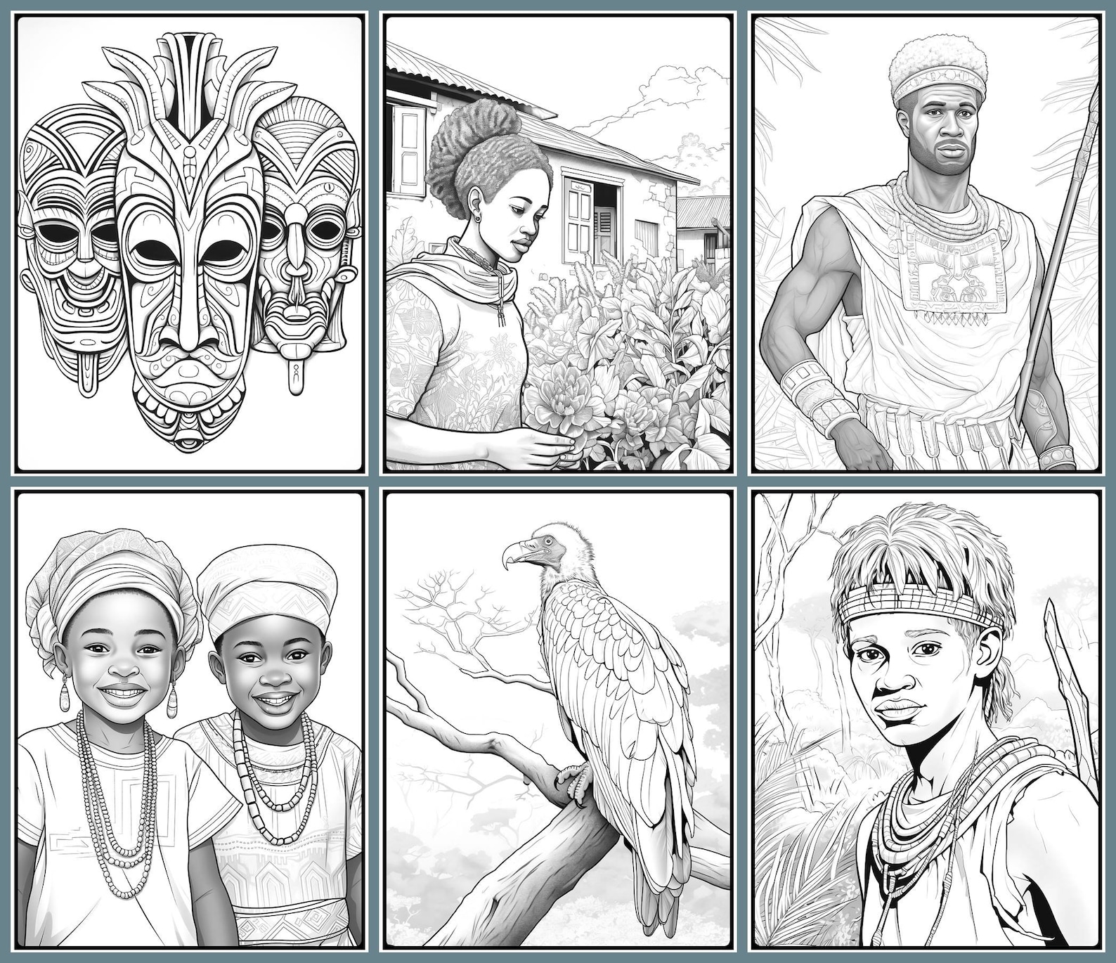 30 Africa Coloring Pages, Adults Printable Coloring Page With African ...