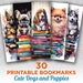 30 Cute Dogs Printable Bookmarks, Dogs Digital Download Bookmark Sheets ...