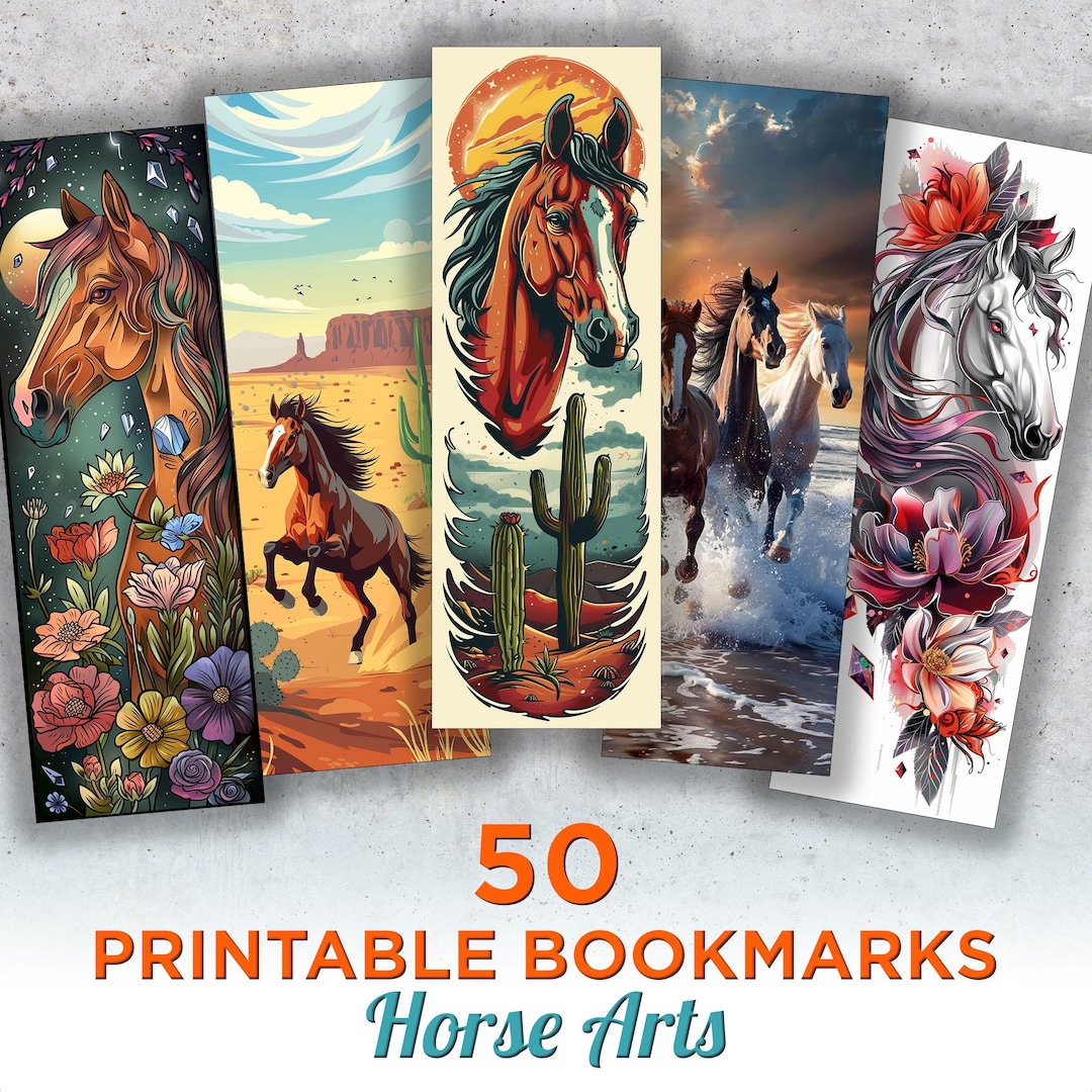 50 Horse Printable Bookmarks, Horse Digital Bookmark Sheets, Horse PNG ...