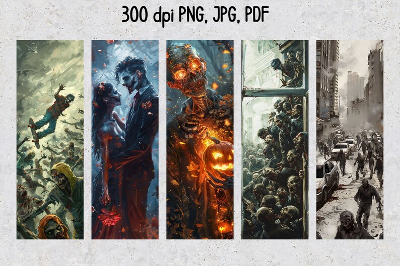 50 Zombie Apocalypse Printable Bookmarks, Horror Digital Bookmark ...