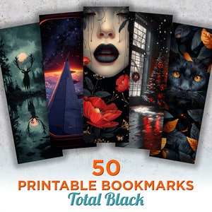 50 Total Black Printable Bookmarks, Black Digital Download Bookmark ...