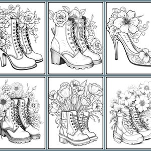 45 Floral Boots Coloring Pages, Blooming Shoes Printable Grayscale ...