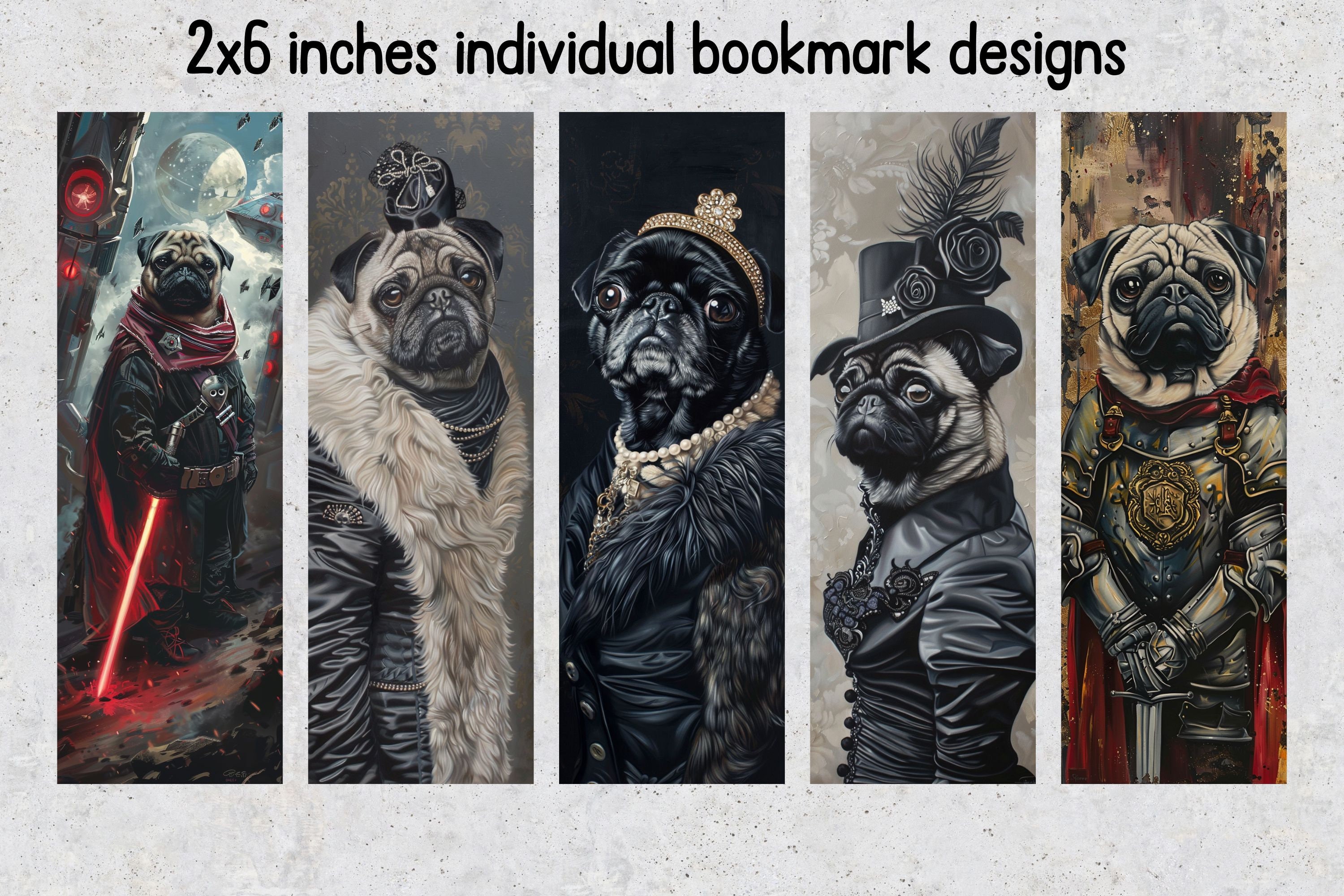 50 Pug Dog Printable Bookmarks, Pug Dogs Digital Bookmark Sheets, Pug ...