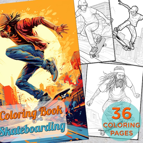 Skateboard Coloring Pages for Adults - Etsy Skateboard Coloring Pages for Adults - Etsy