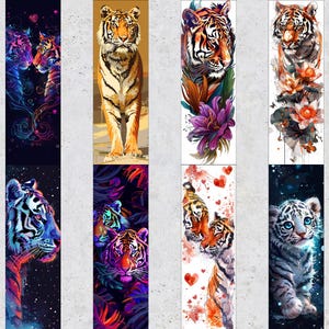 50 Tiger Printable Bookmarks, Tiger Digital Bookmark Sheets, Tiger PNG ...