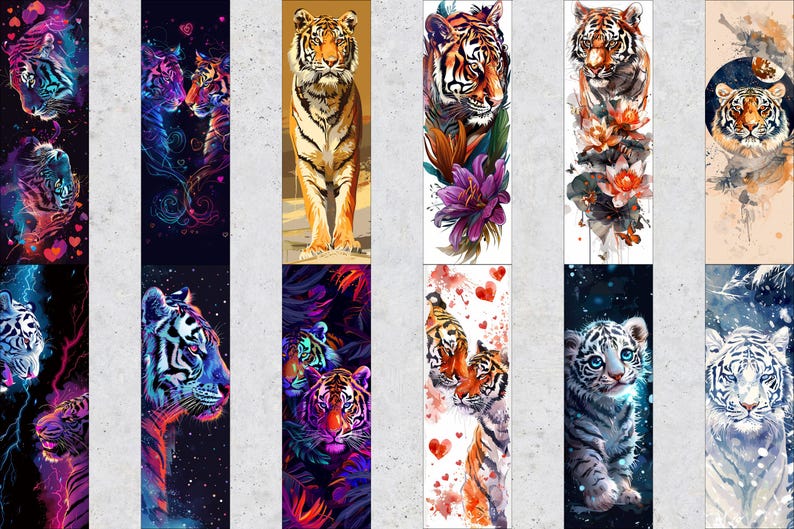 50 Tiger Printable Bookmarks, Tiger Digital Bookmark Sheets, Tiger PNG ...