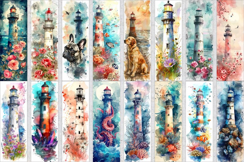 55 Lighthouse Printable Bookmarks, Ocean Digital Download Bookmark ...