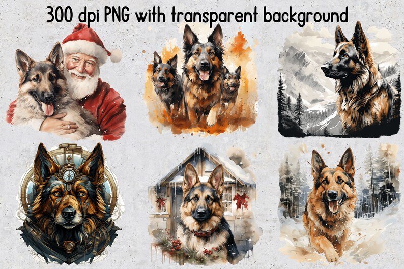 30 German Shepherd PNG Cliparts, Watercolor Shepherd Sublimation, Set ...
