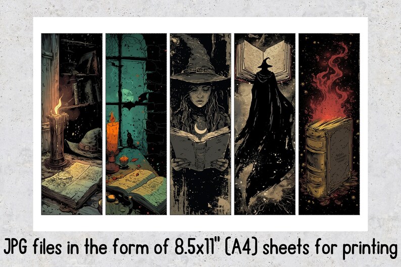 45 Witch's Book Printable Bookmarks, Witch Digital Bookmark Sheets ...