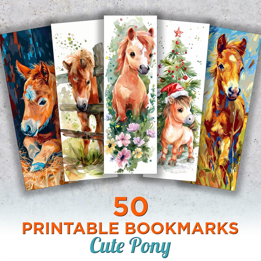 50 Cute Pony Printable Bookmarks, Horse Pony Digital Bookmark Sheets ...