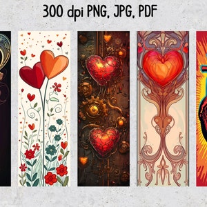 45 Romantic Hearts Printable Bookmarks, Heart Digital Download Bookmark ...