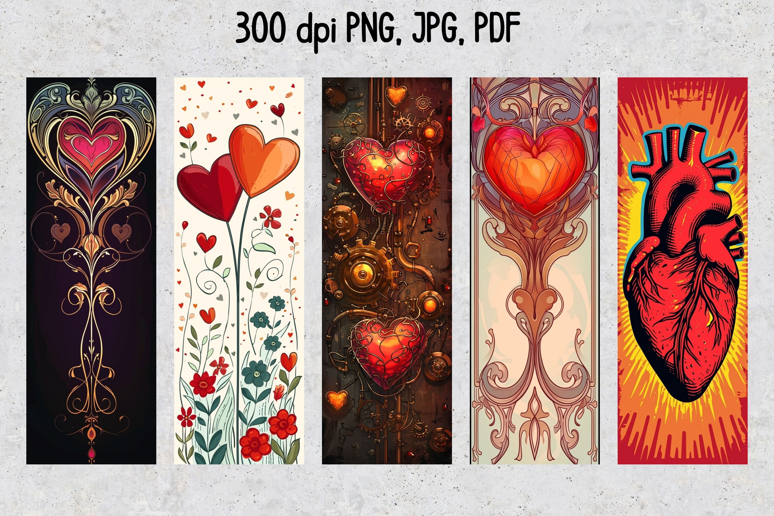 45 Romantic Hearts Printable Bookmarks, Heart Digital Download Bookmark ...