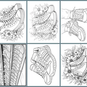 30 Sneakers Coloring Pages, Adults Printable Grayscale Coloring Book ...