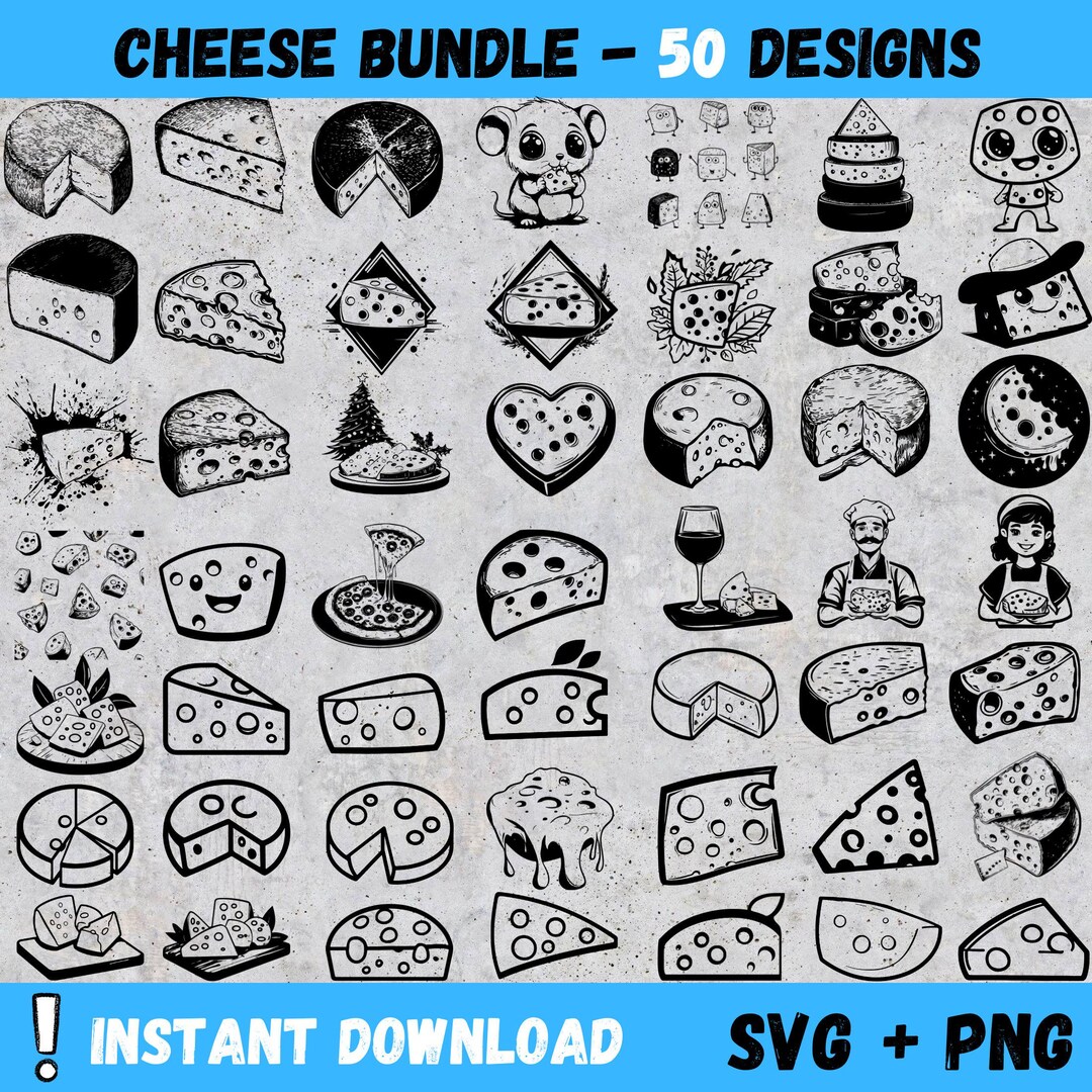 50 Cheese PNG & SVG Bundle, Cheese SVG Silhouettes Sublimation ...