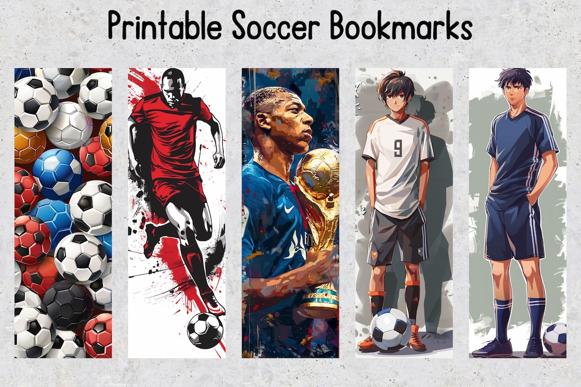 50 Soccer Football Printable Bookmarks, Football Digital Bookmark ...