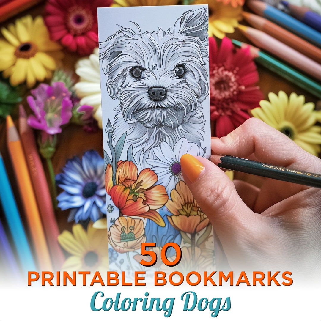 50 Printable Bookmarks for Coloring Dogs, Dogs Digital Download ...