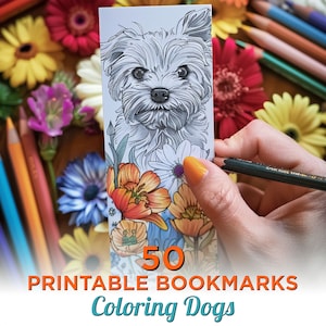 50 Printable Bookmarks for Coloring Dogs, Dogs Digital Download ...