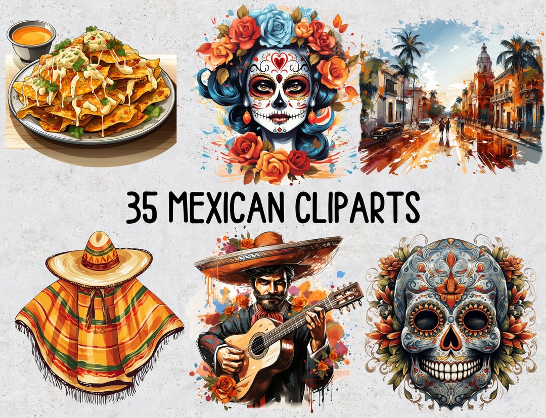 35 Mexican Fiesta PNG Cliparts, Watercolor Mexican Sugar Skull ...
