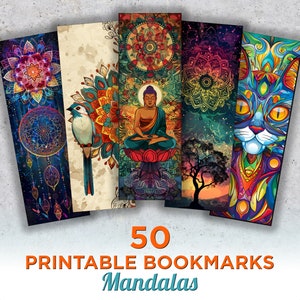 50 Mandala Printable Bookmarks, Mandala Digital Download Bookmark ...