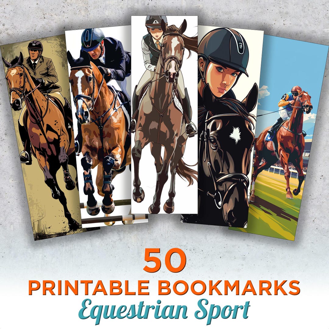 50 Equestrian Sport Printable Bookmarks, Horse Sport Digital Bookmark ...
