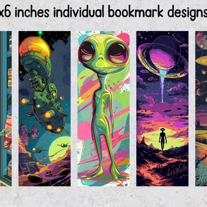 50 Alien and UFO Printable Bookmarks, Alien Digital Download Bookmark ...