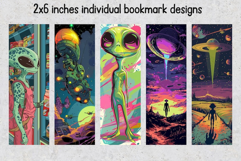 50 Alien and UFO Printable Bookmarks, Alien Digital Download Bookmark ...