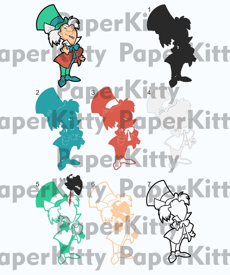 Cartoon Hatter Layered Design for Laser and Paper Cutting, Mad Hatter ...