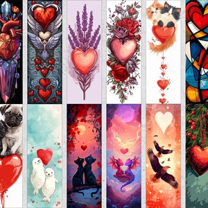 45 Romantic Hearts Printable Bookmarks, Heart Digital Download Bookmark ...