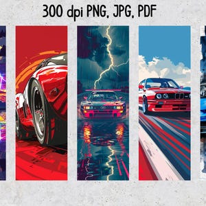 50 Racing Car Printable Bookmarks, Racing Car Digital Download Bookmark ...