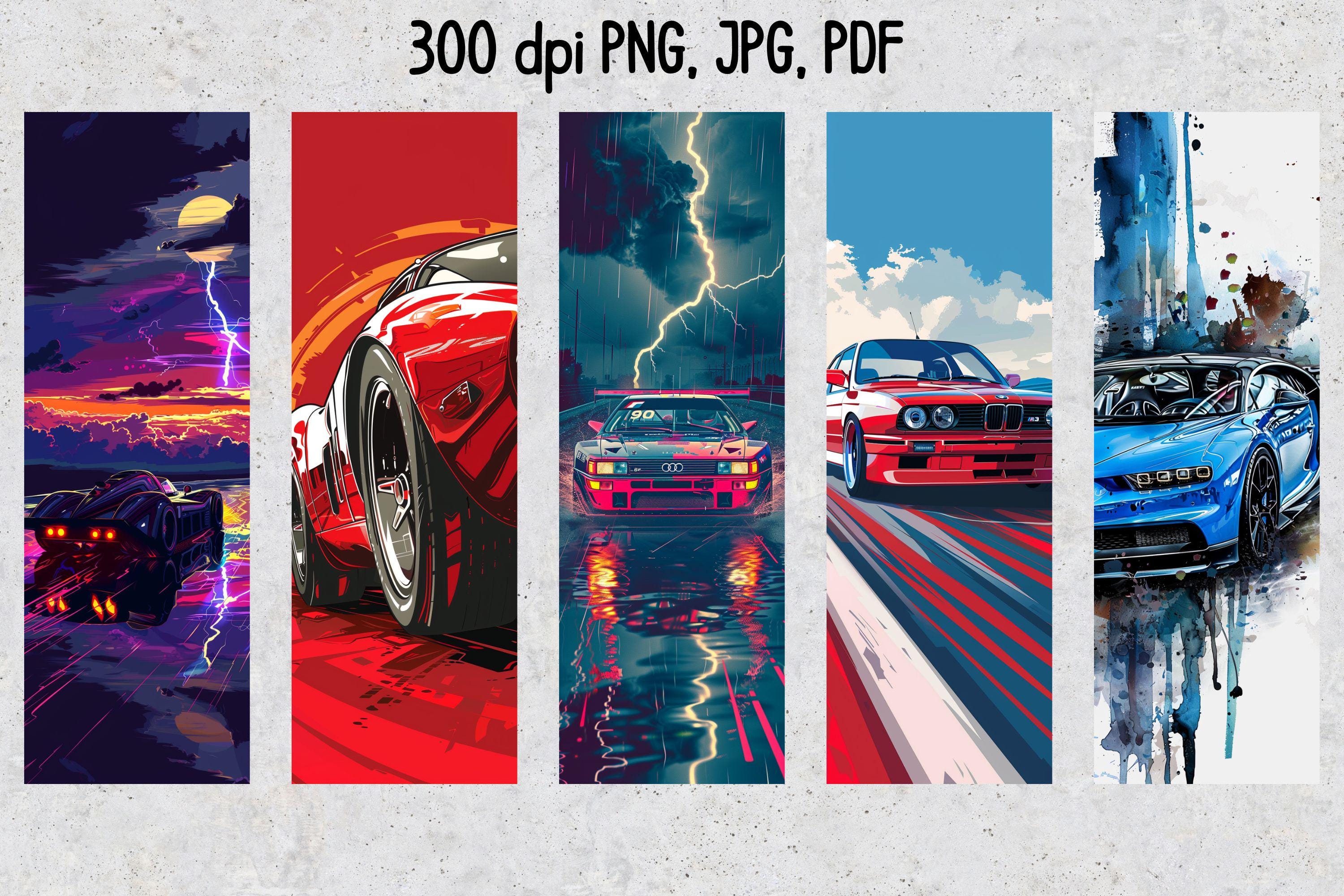 50 Racing Car Printable Bookmarks, Racing Car Digital Download Bookmark ...