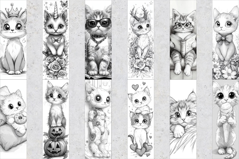 50 Printable Bookmarks for Coloring Kittens, Kitten Digital Download ...