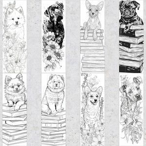 50 Printable Bookmarks for Coloring Dogs, Dogs Digital Download ...