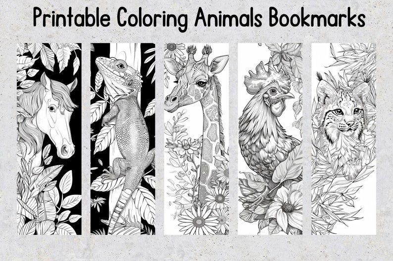50 Printable Bookmarks for Coloring Animals, Animals Digital Download ...