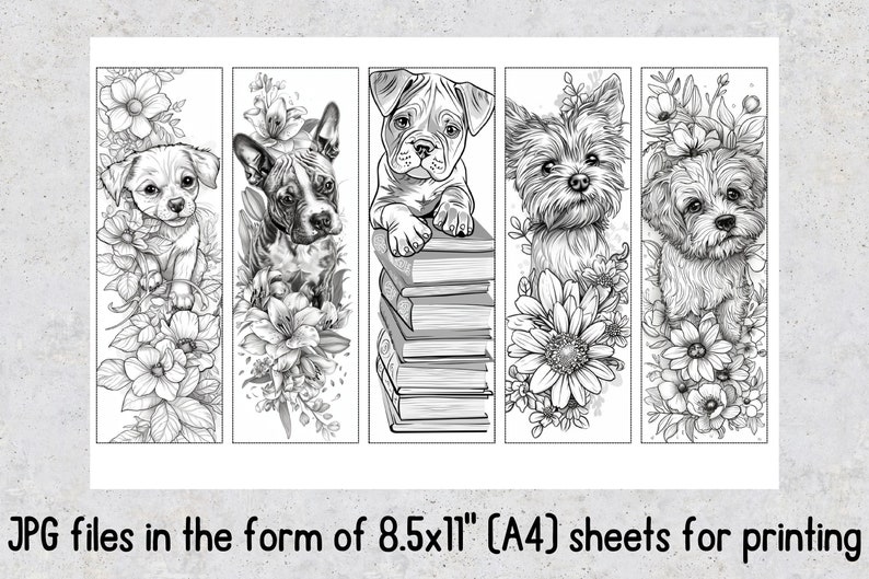 50 Printable Bookmarks for Coloring Dogs, Dogs Digital Download ...